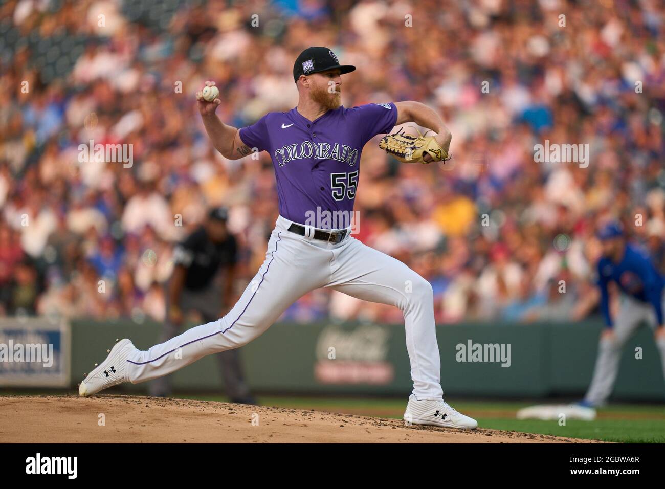 August 4 2021: Colorado Rockies pitcher Jon Gray (55) throws a pitch ...