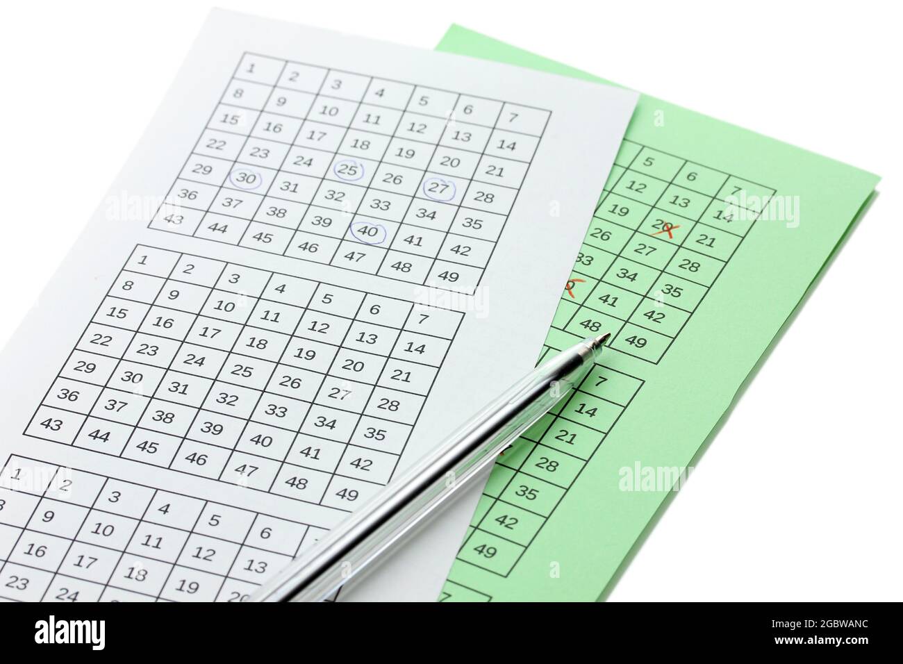 Lottery tickets and pen, isolated on white Stock Photo - Alamy