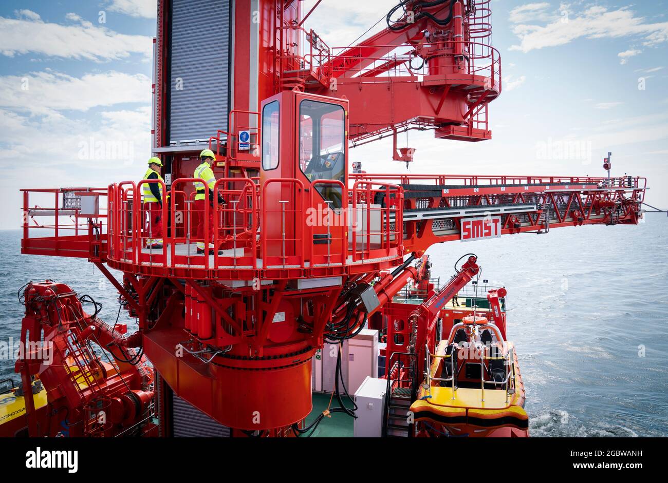 The 'walk to work' gantry onboard the Esvagt Alba during a visit to the ...