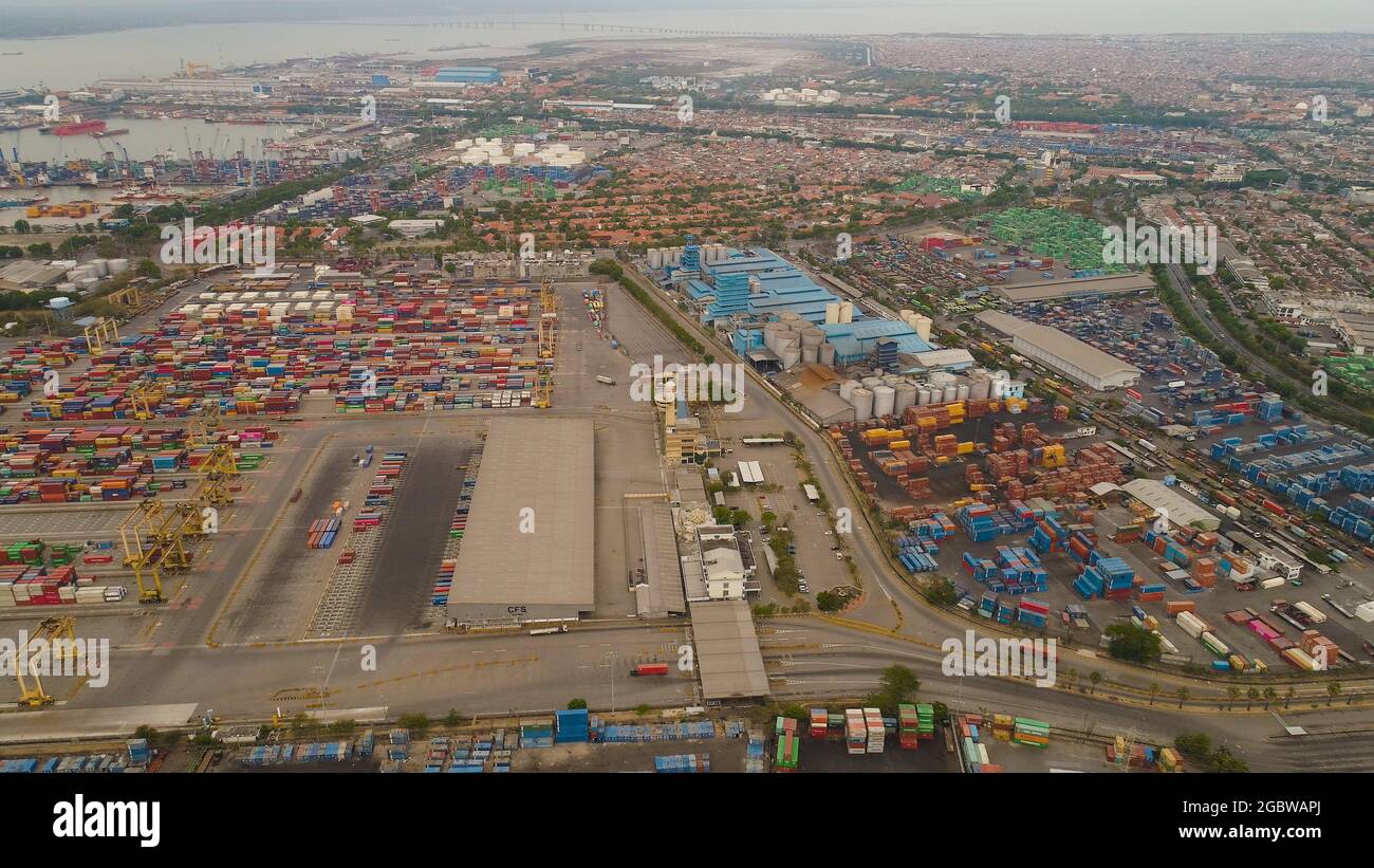 aerial view container terminal port surabaya. cargo industrial port ...