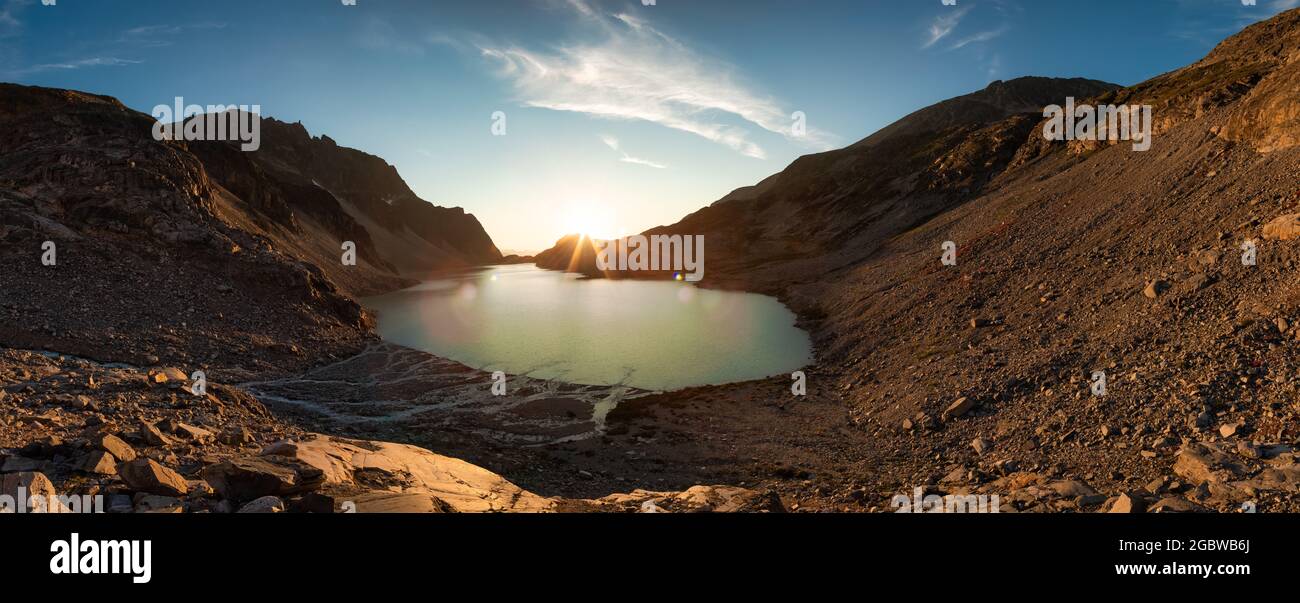 Panoramic View of Vibrant Colorful Glacier Lake up in Rocky Mountains ...