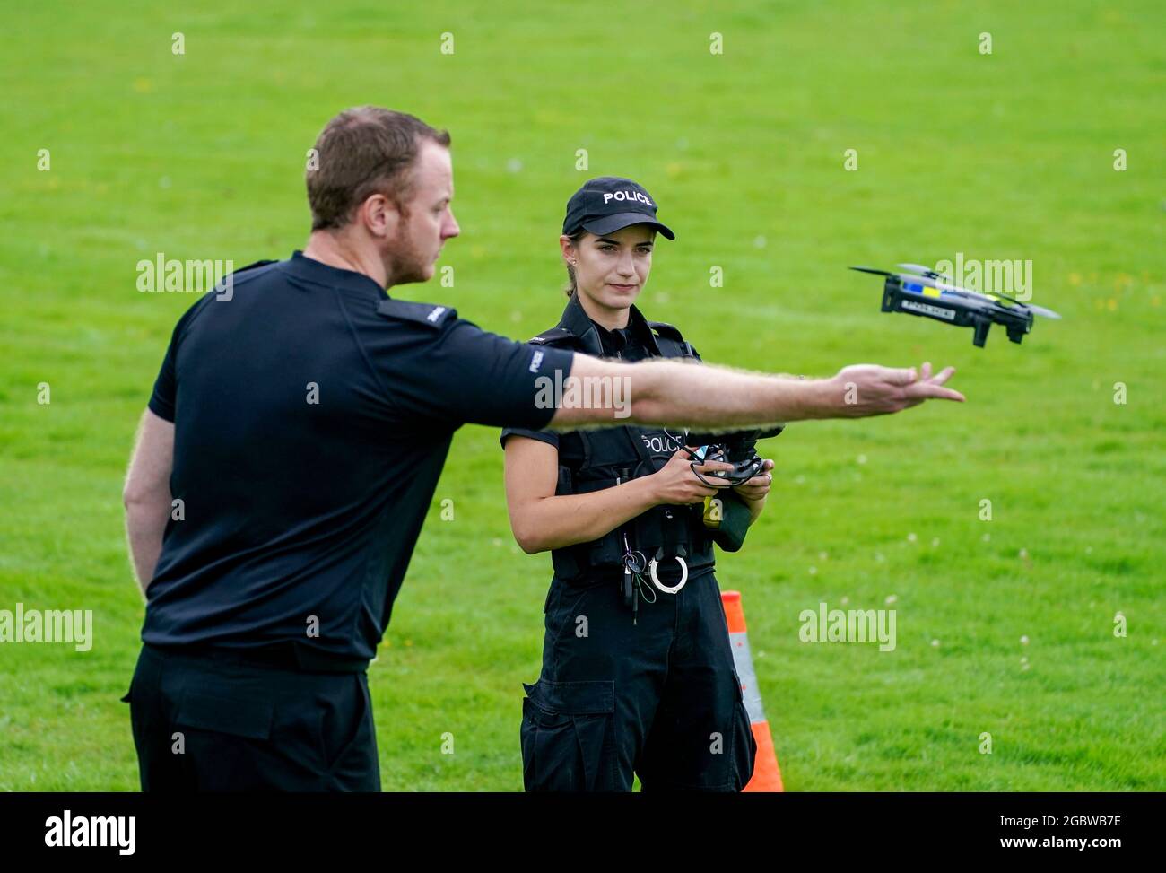 Police officers fly drones during the Thames Valley Police's first ...