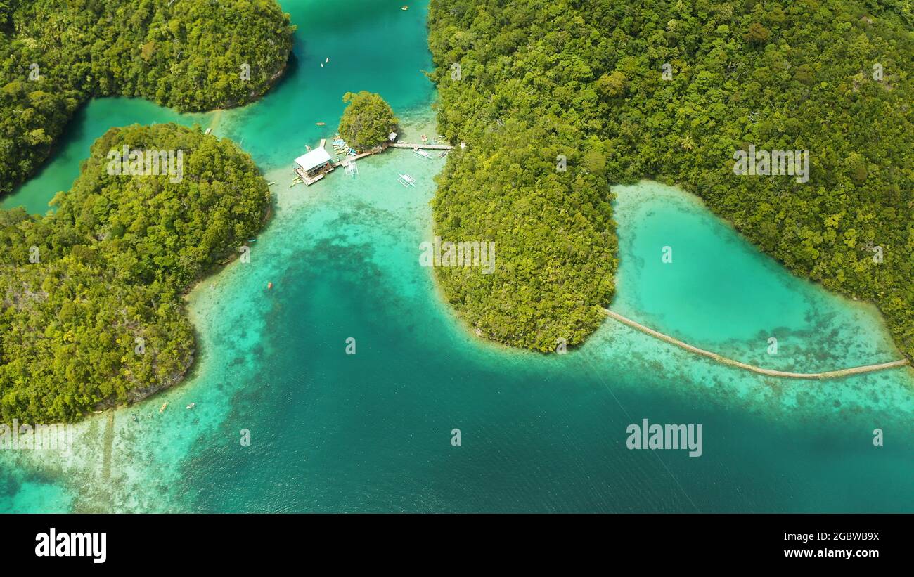Aerial view of Sugba lagoon. Beautiful landscape with blue sea lagoon ...