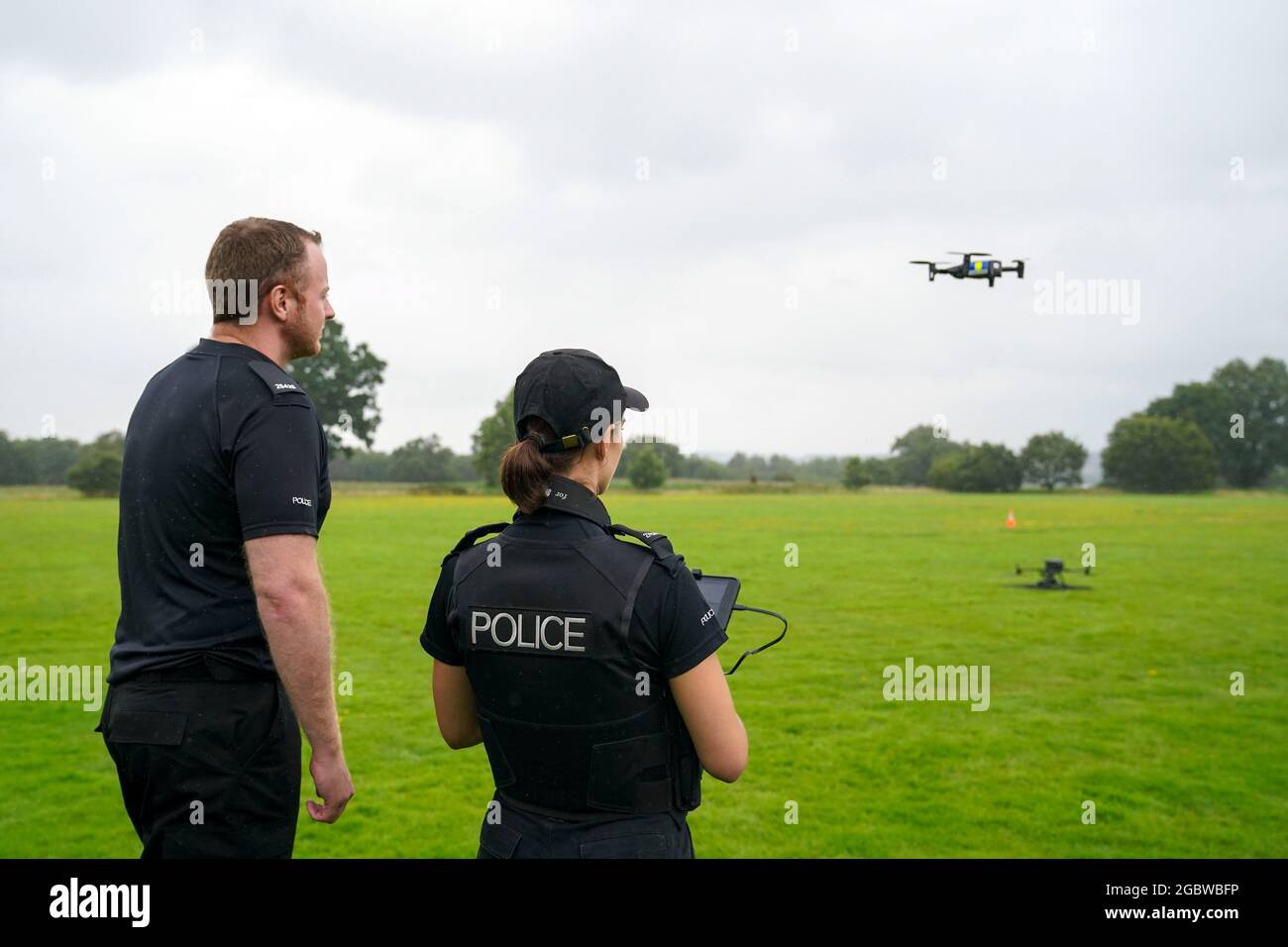 Police officers fly drones during the Thames Valley Police's first ...