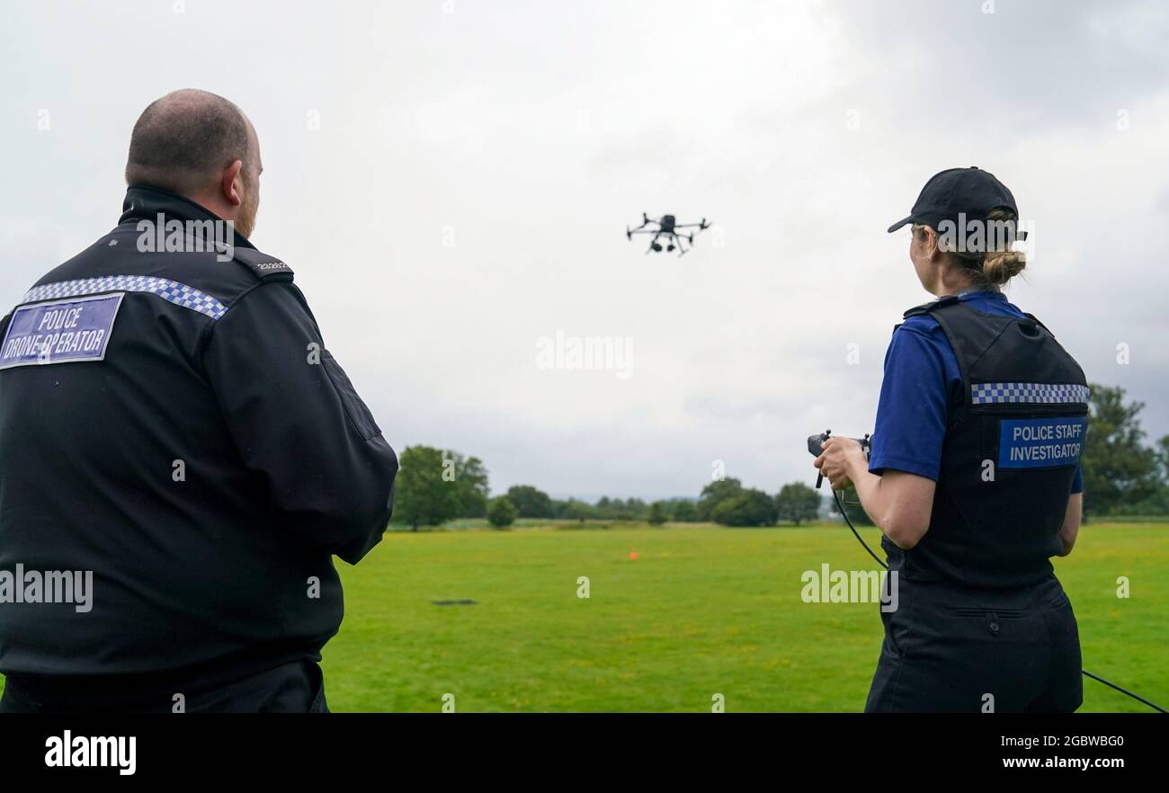 Police officers fly drones during the Thames Valley Police's first ...