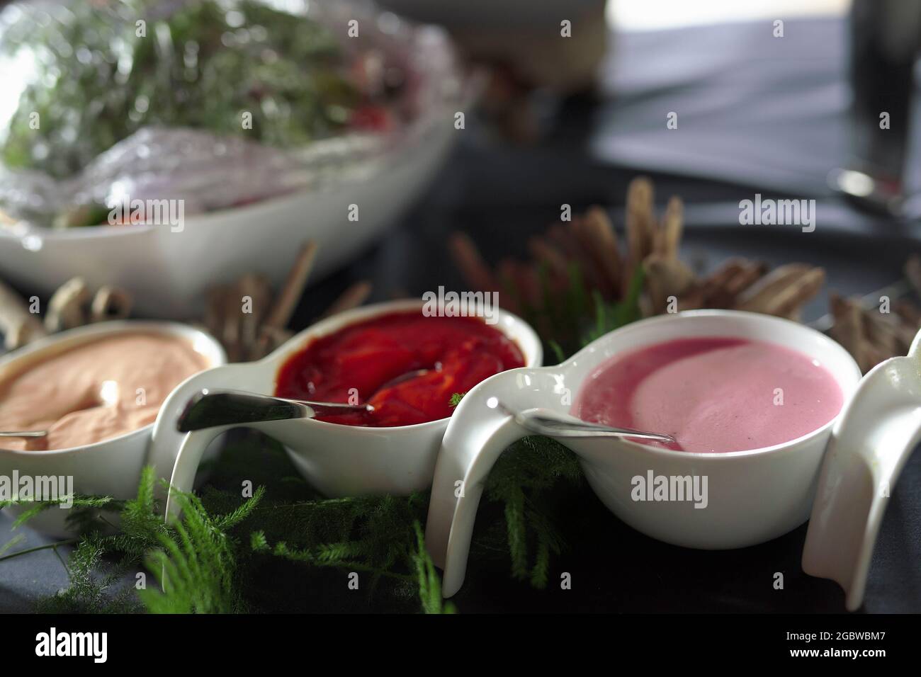 Assorted sauces to accompany Belgian food. Volume made inside a ...