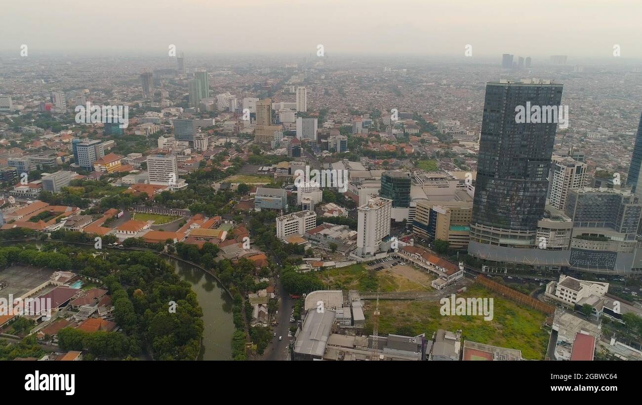 Aerial cityscape modern city Surabaya with skyscrapers, buildings and ...