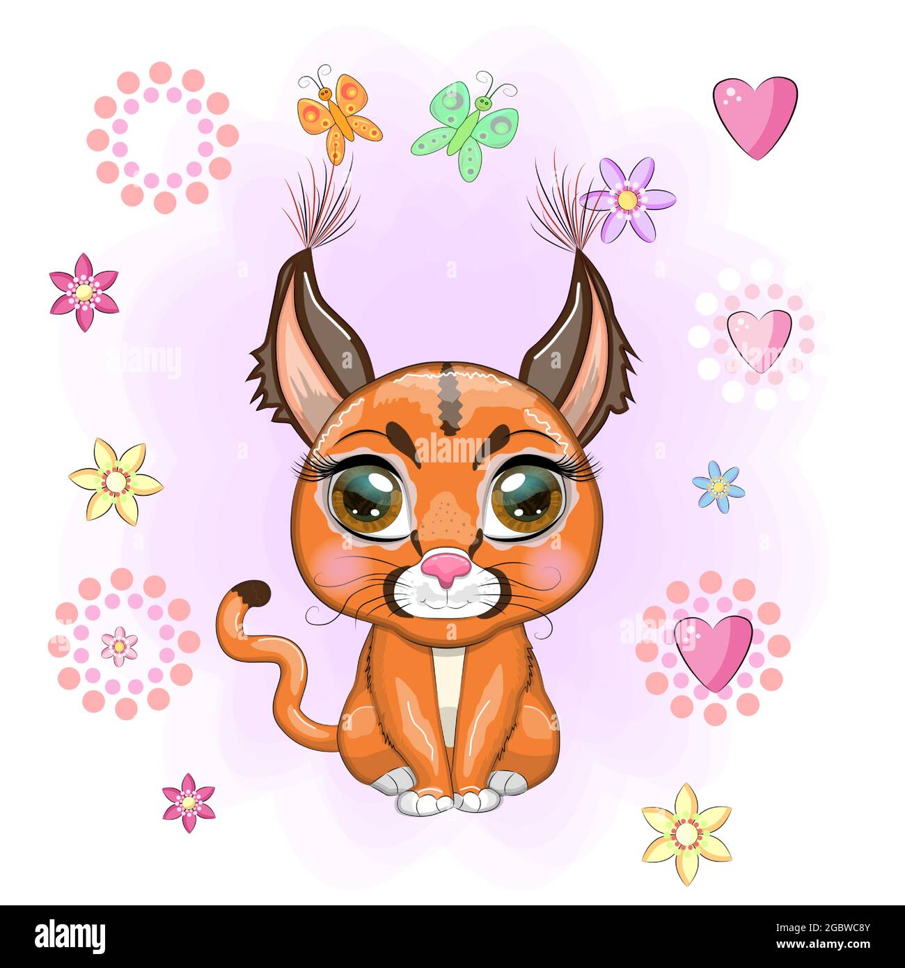 Caracal steppe lynx with beautiful eyes in cartoon style, colorful ...