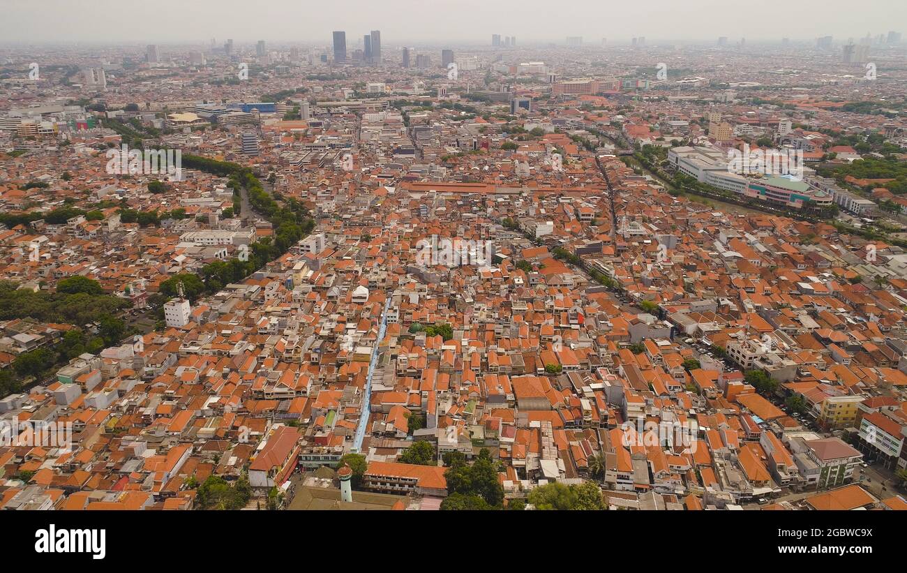 Aerial cityscape modern city Surabaya with skyscrapers, buildings and ...