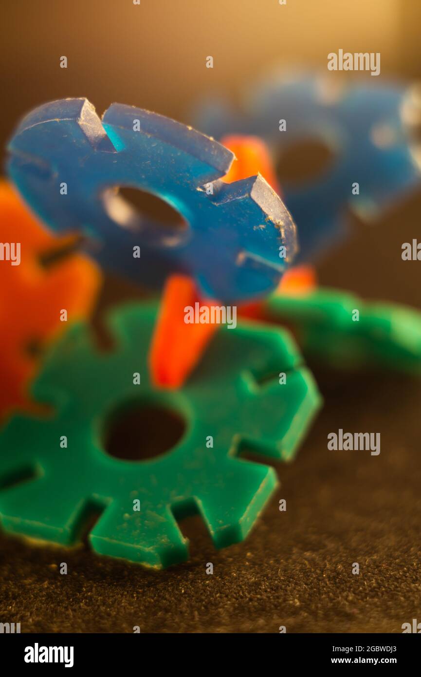 Vertical closeup of the colorful constructor toy pieces Stock Photo - Alamy
