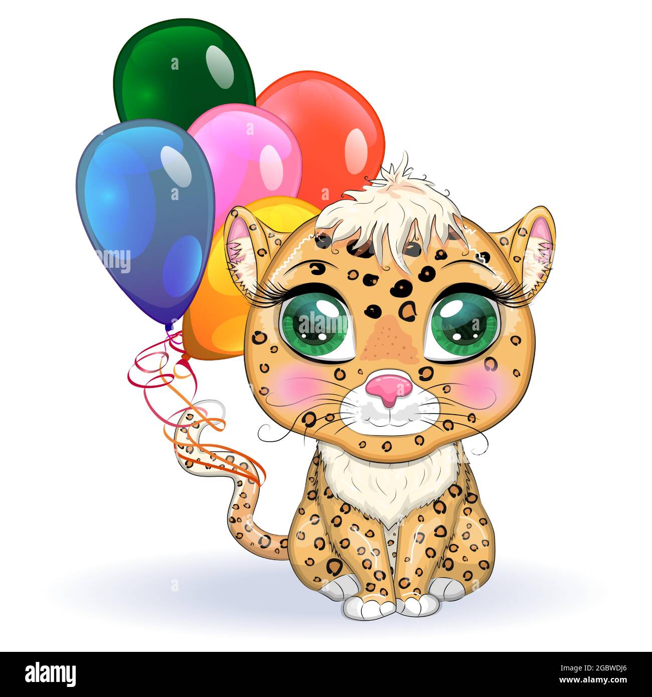 Leopard with beautiful eyes in cartoon style, colorful illustration for ...
