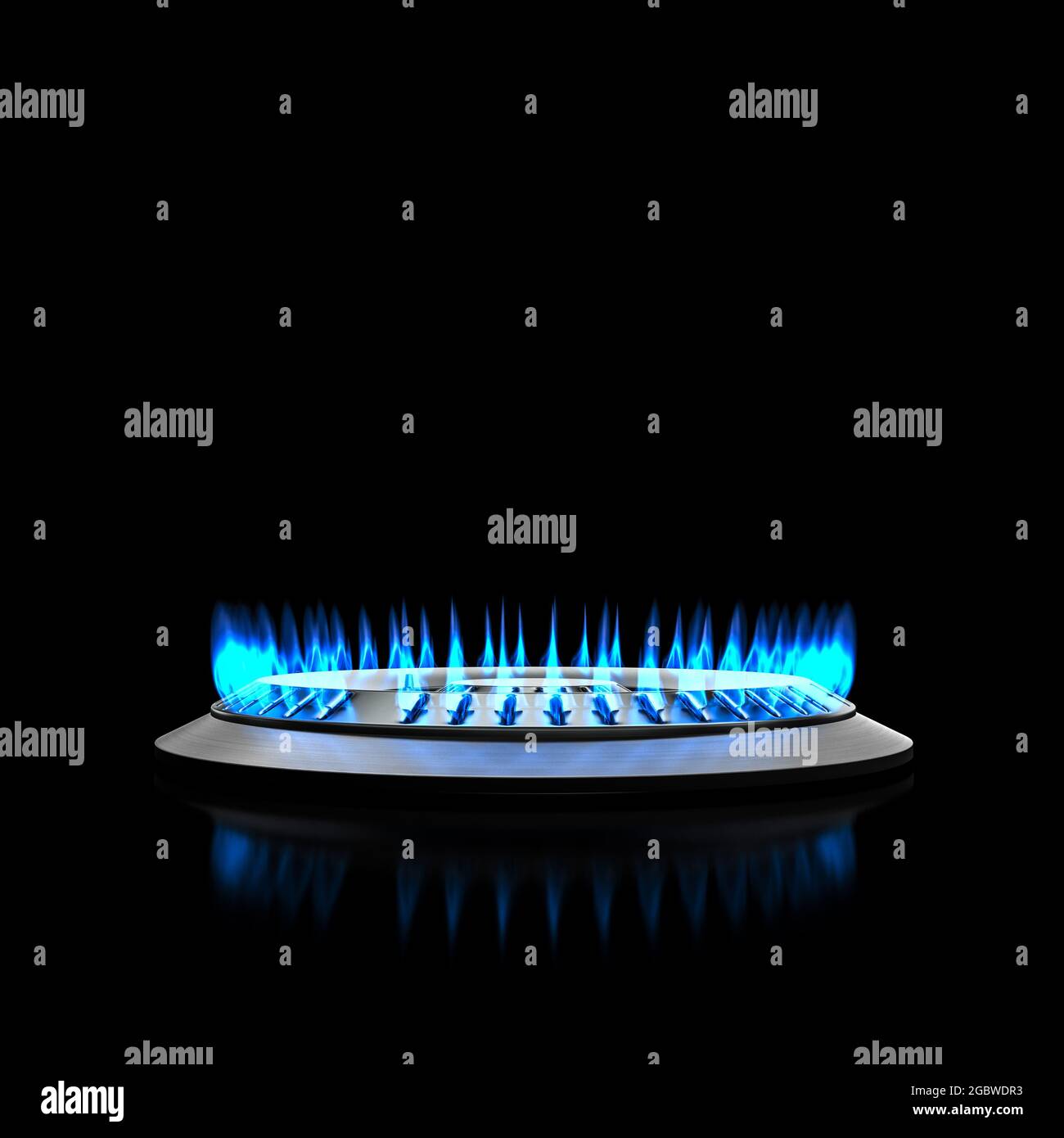 blue flame at kitchen stove gas. 3d render Stock Photo - Alamy