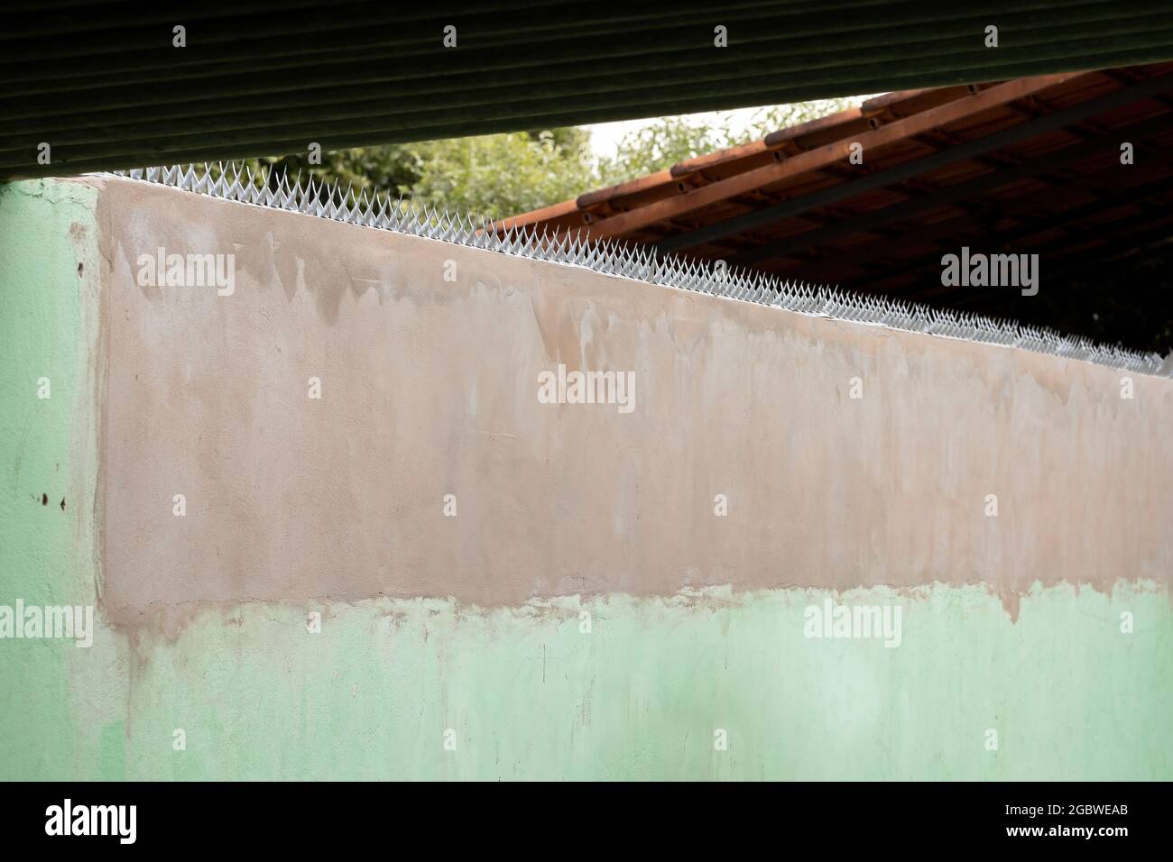 Sharp jaws in the wall for residential protection Stock Photo - Alamy