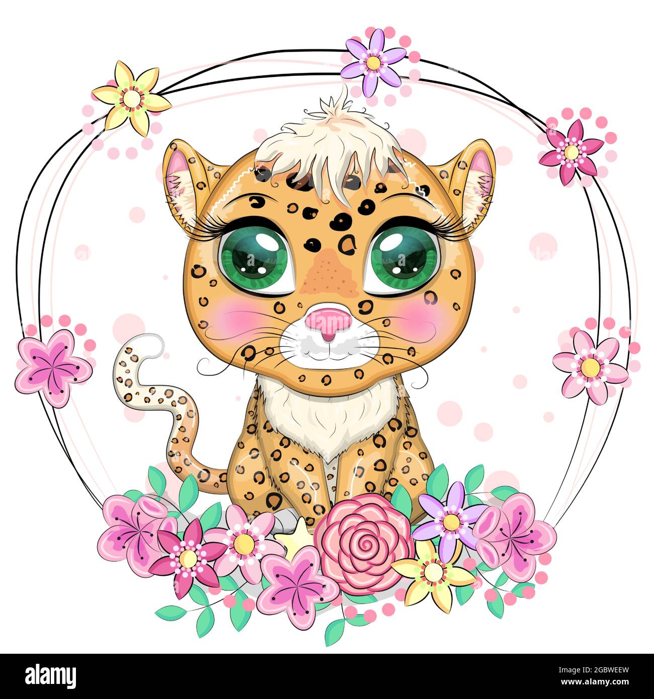 Leopard with beautiful eyes in cartoon style, colorful illustration for ...