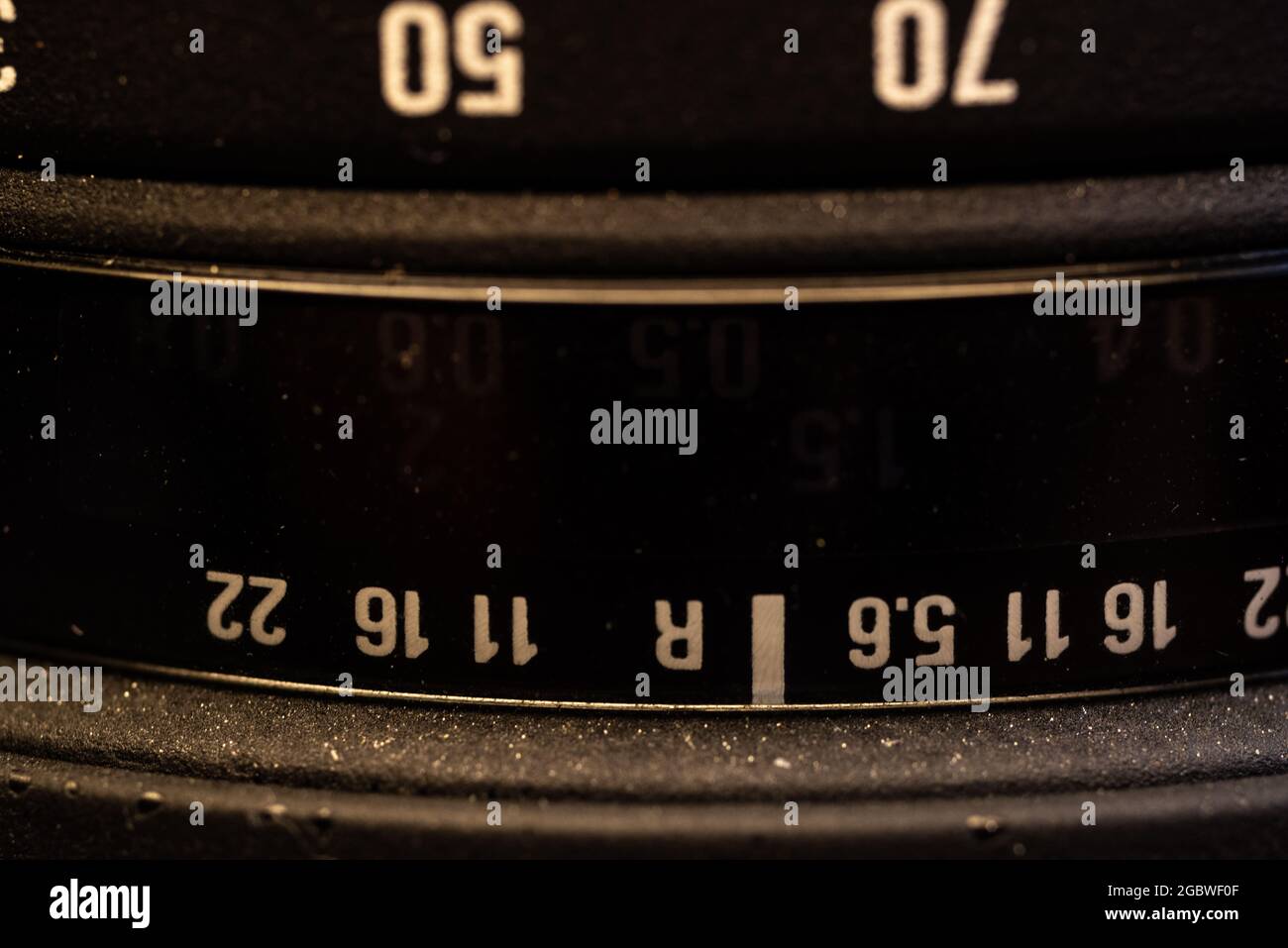 Closeup shot of sharpness scale on camera lens Stock Photo - Alamy