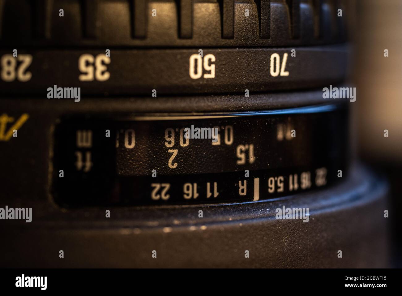 Closeup shot of sharpness scale on camera lens Stock Photo - Alamy