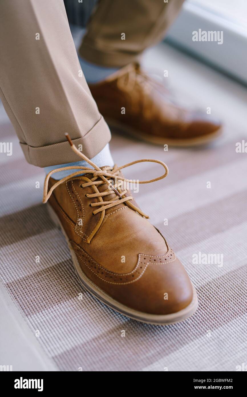 Leather close laced shoe hi-res stock photography and images - Alamy