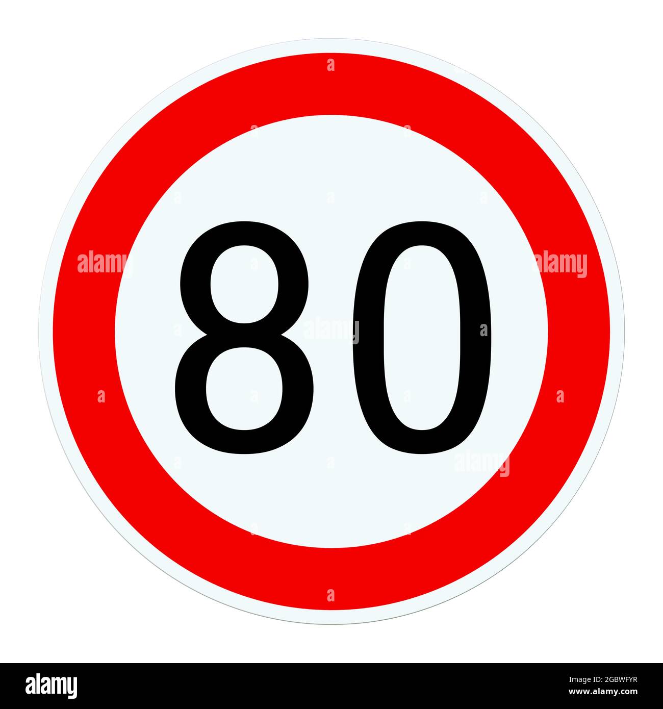 Road sign Tempo 80, illustration against white background Stock Photo ...