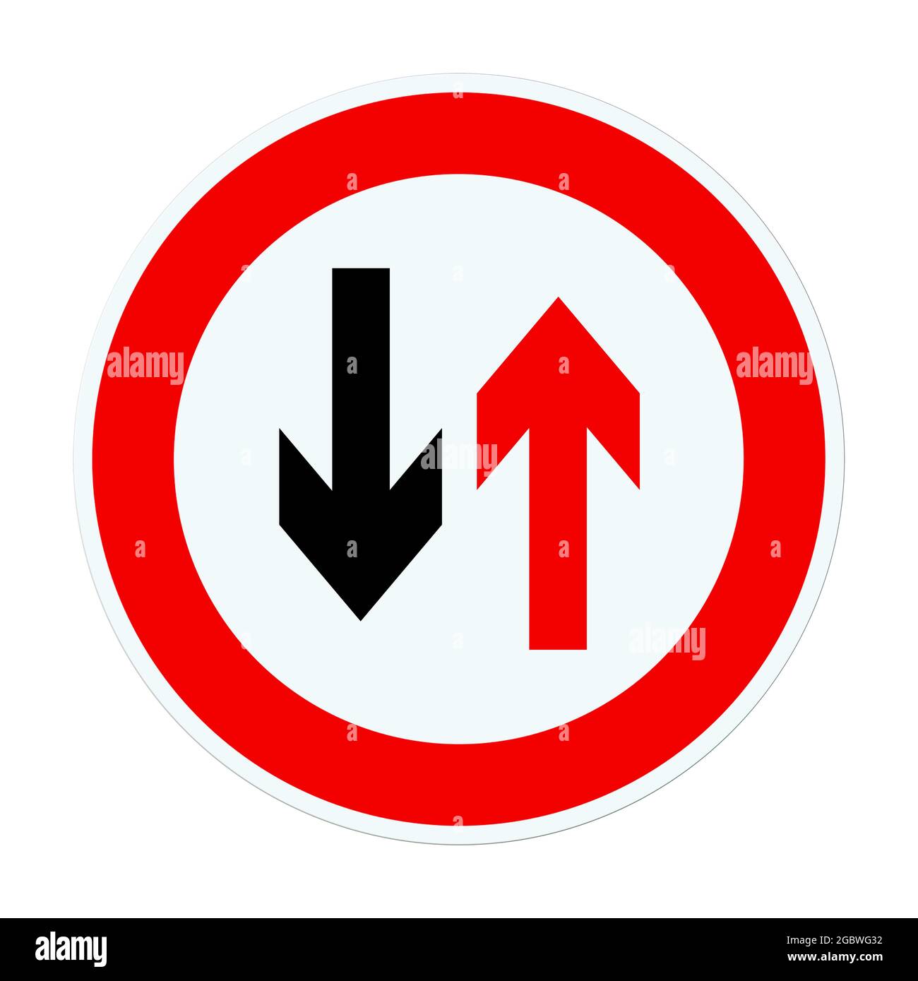 Traffic sign, oncoming traffic right of way, illustration against white ...