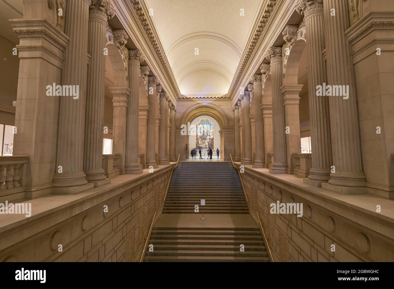Interior of the Metropolitan Museum of Art with columns and stairs ...
