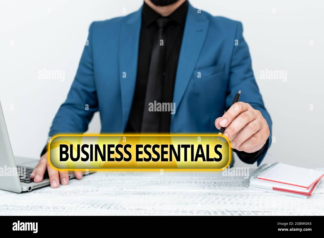Hand writing sign Business Essentials. Business concept important key ...