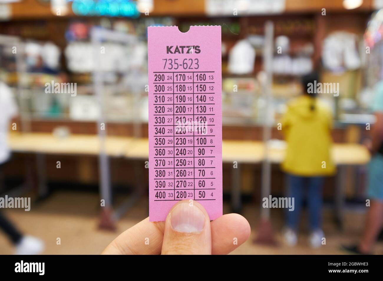 Old-style order ticket in Katz's deli in Manhattan, New York City Stock ...