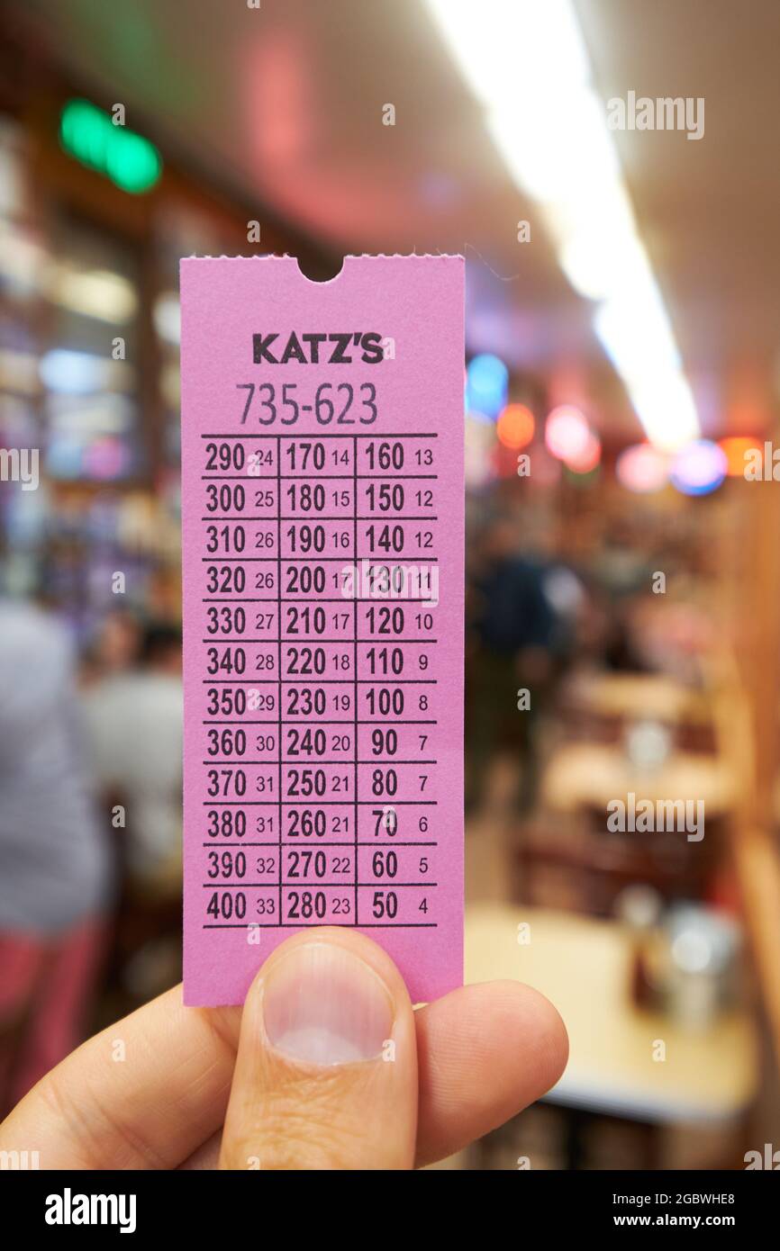 Old-style order ticket in Katz's deli in Manhattan, New York City Stock ...