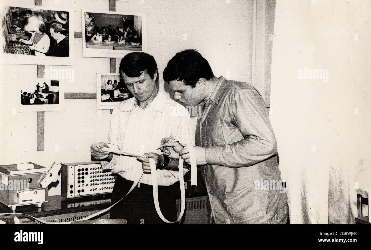 Dnepropetrovsk, USSR - circa 1979: The teacher explains to the student ...