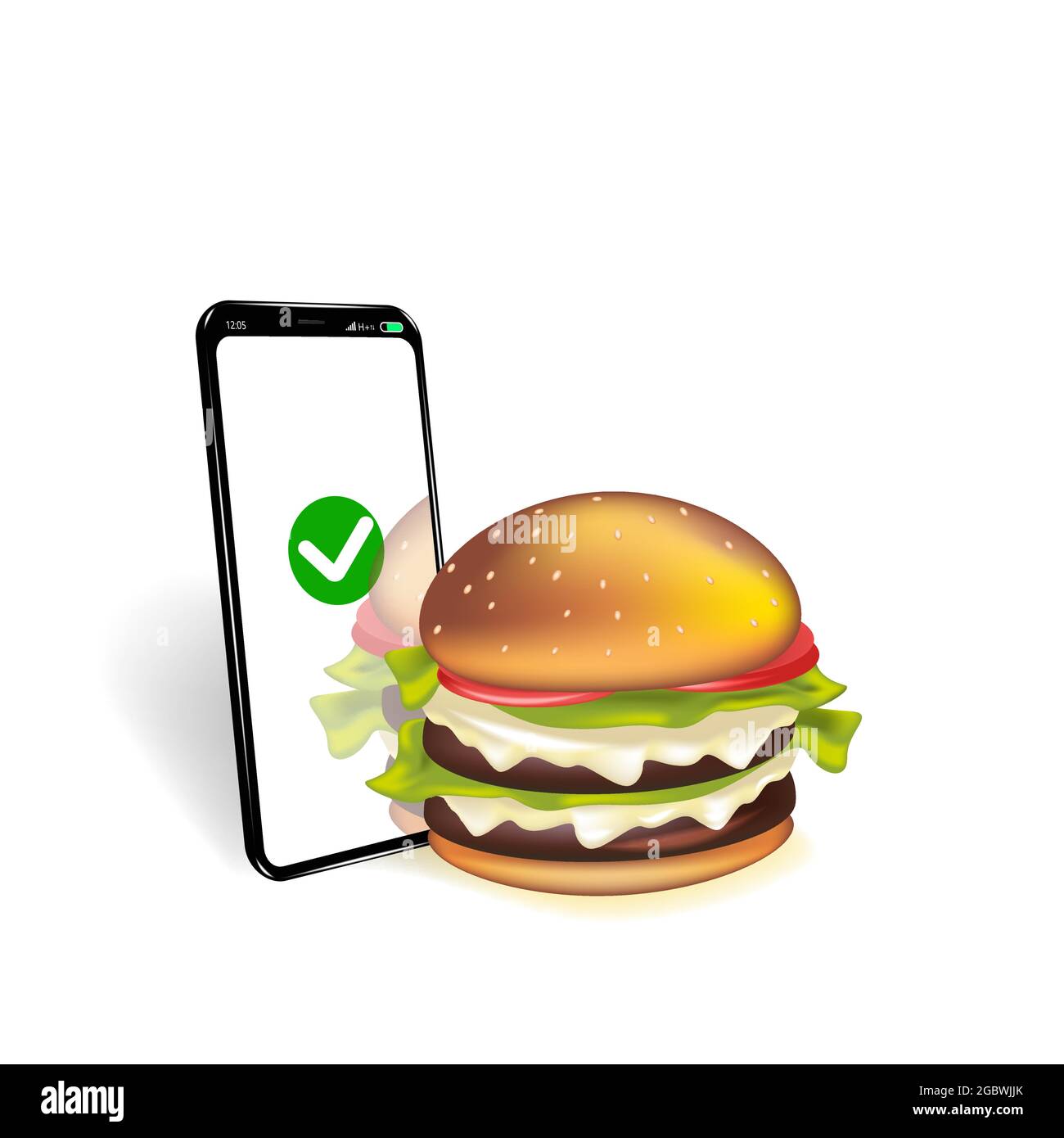 Vector illustration of ordering a burger with your smartphone, burger ...