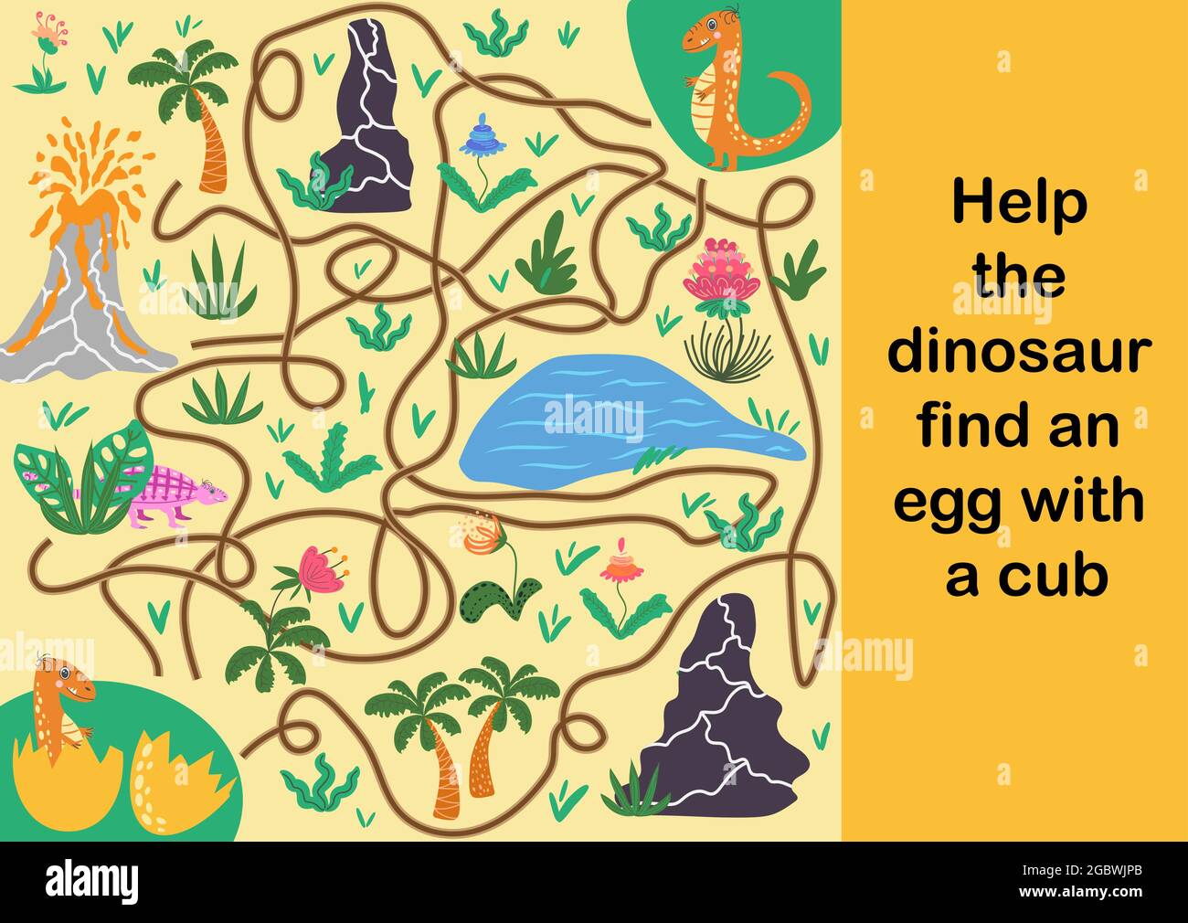 A fun labyrinth for children. Help the dinosaur find his cub ...