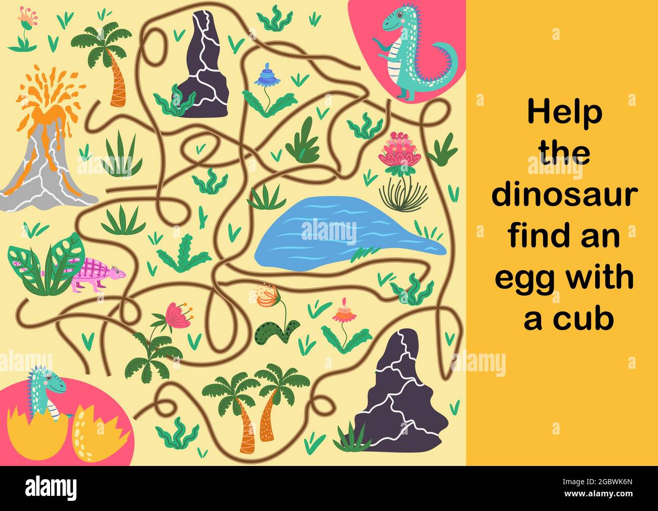 A fun labyrinth for children. Help the dinosaur find his cub ...
