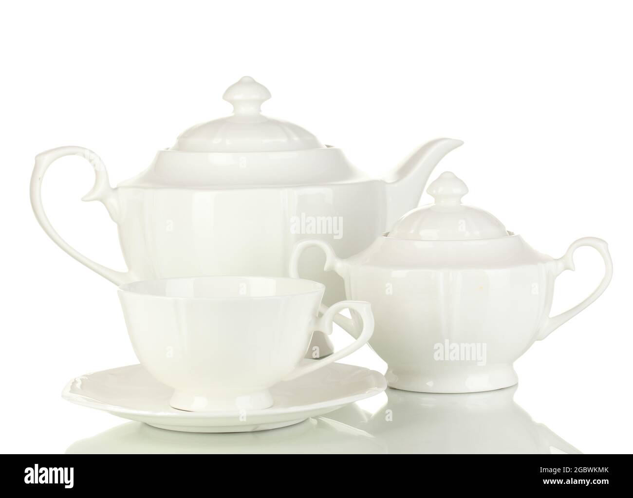 Beautiful white dinner service isolated on white Stock Photo - Alamy