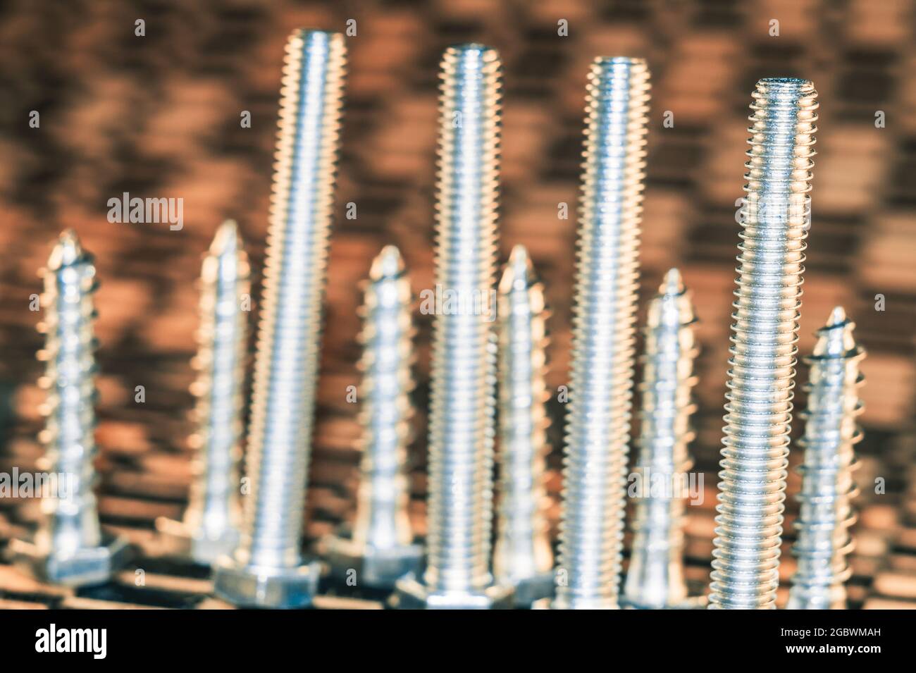 Row silver screws and bolts on a patterned surface Stock Photo - Alamy