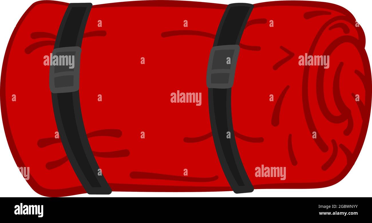 Rolled up sleeping bag or bed roll as camping equipment in vector icon ...