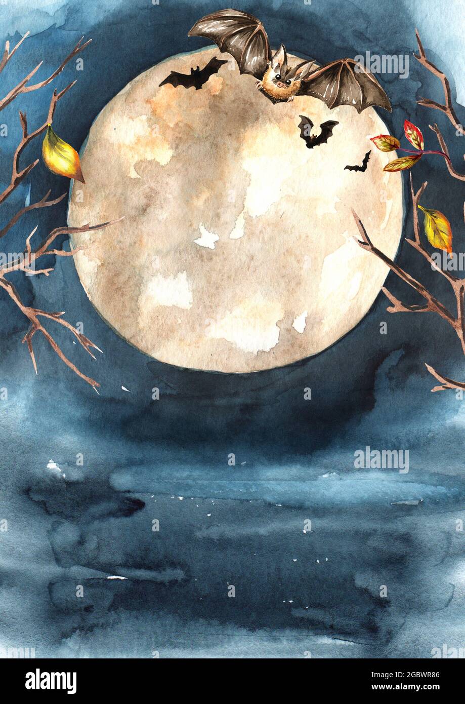 Halloween background, full moon against the dark sky, Holiday concept ...