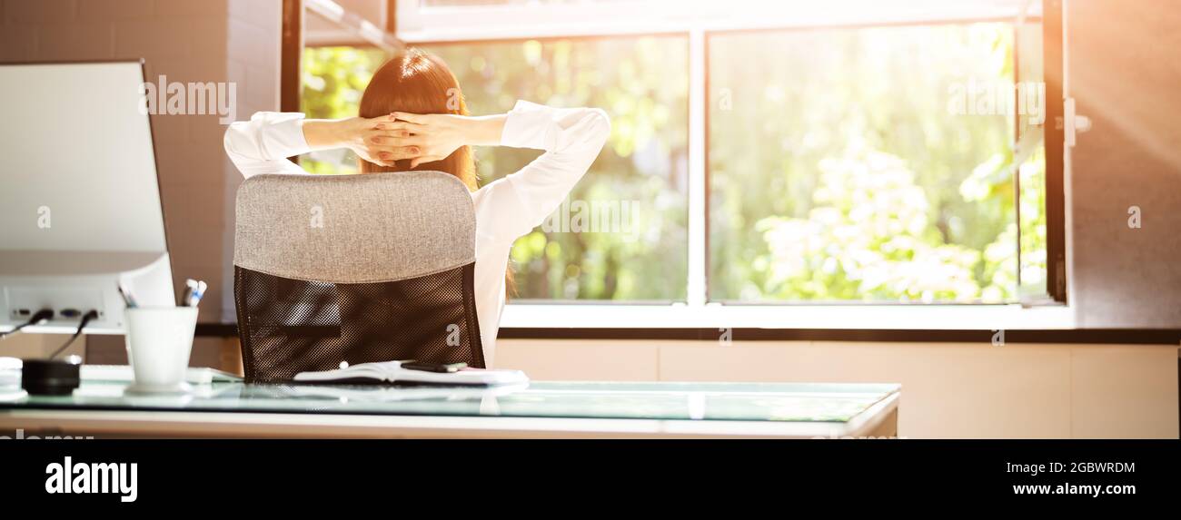 Open Window In Office. Breathing Fresh Air And Relaxing Stock Photo - Alamy