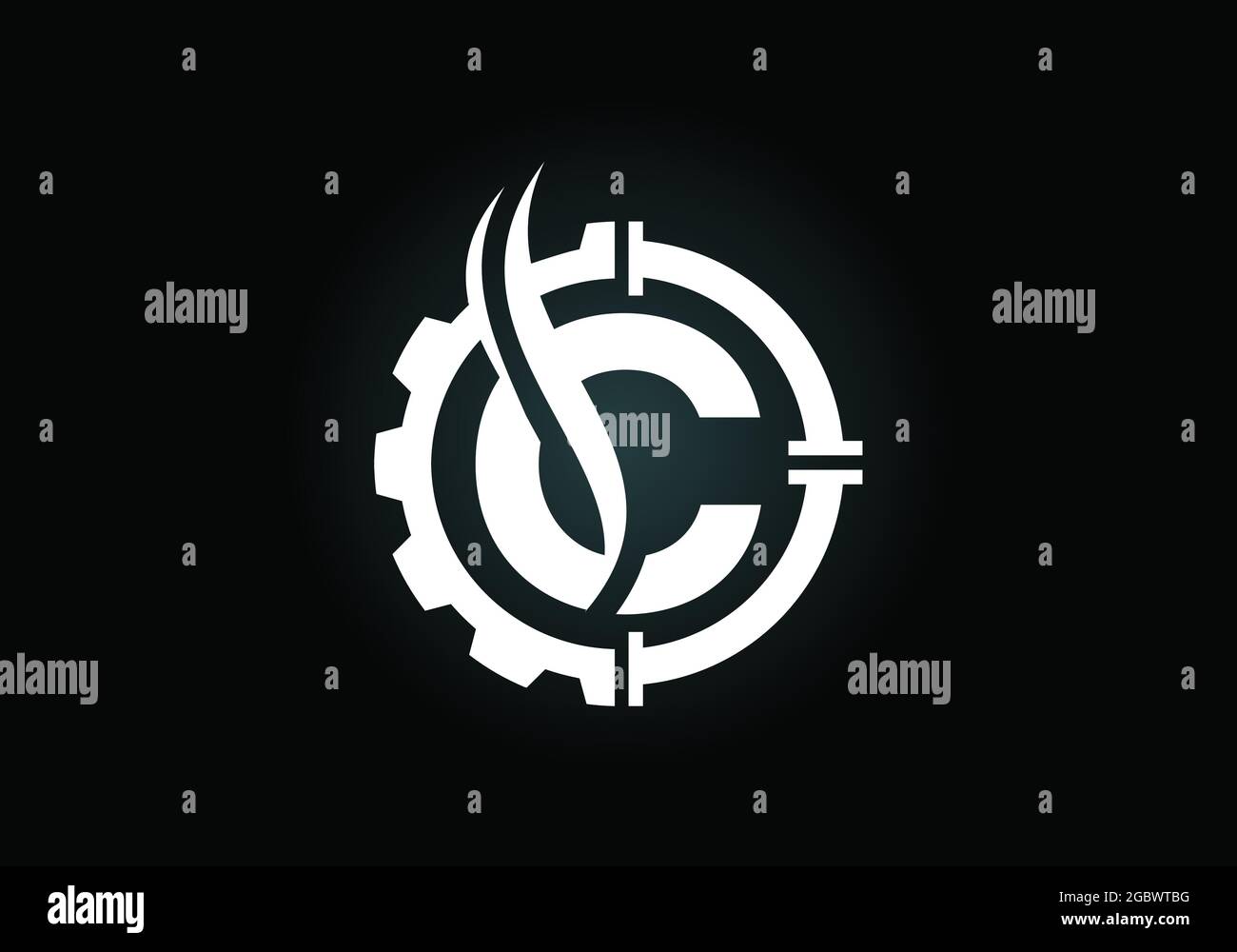 Initial C monogram alphabet with gear pipe and flame. Oil and gas logo ...