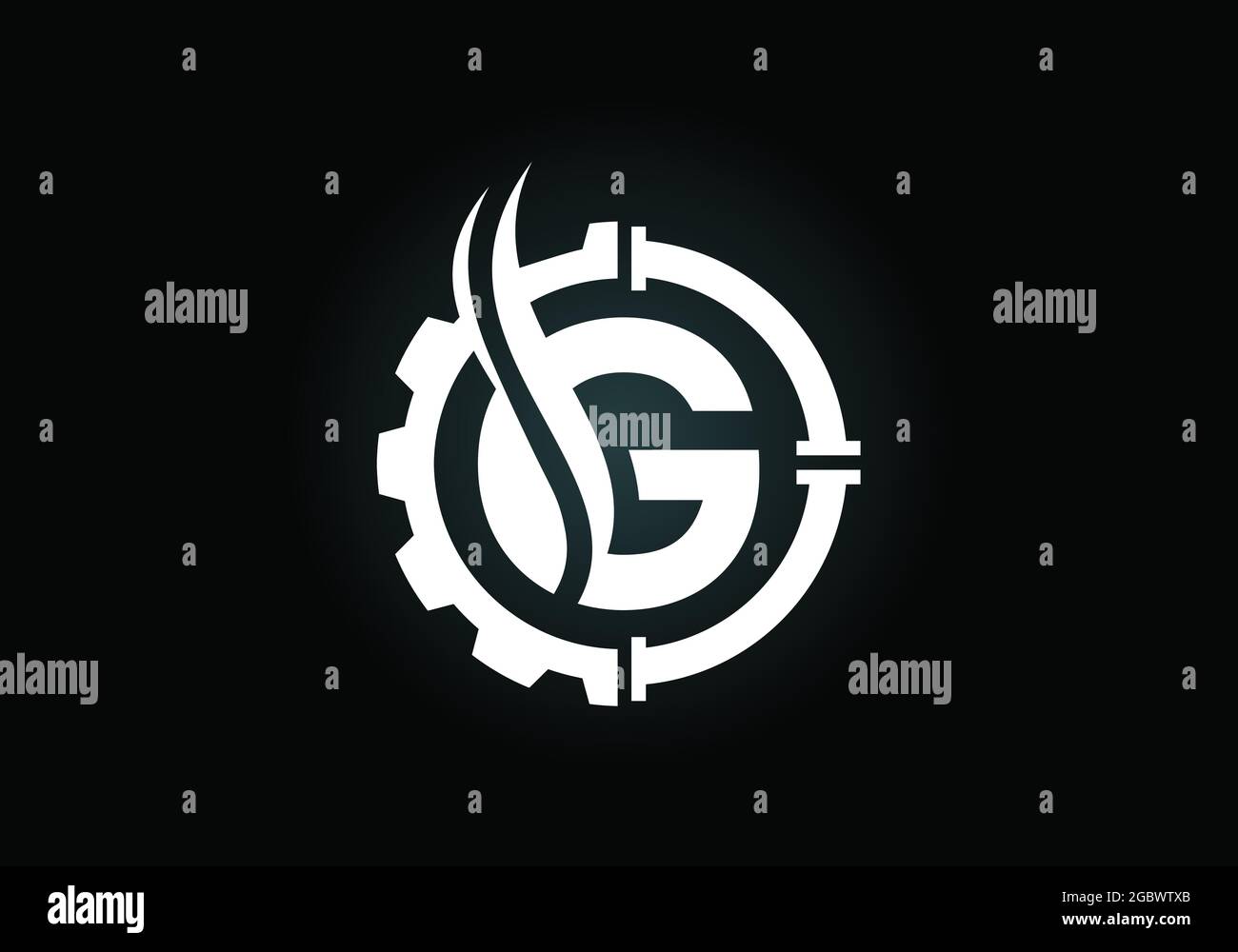 Initial G monogram alphabet with gear pipe and flame. Oil and gas logo ...