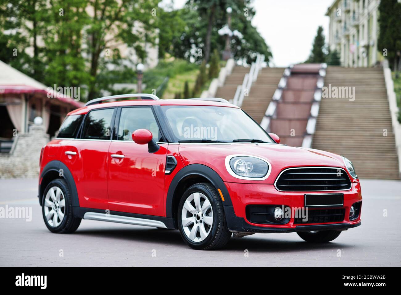 Red city car. Small car for cities Stock Photo - Alamy