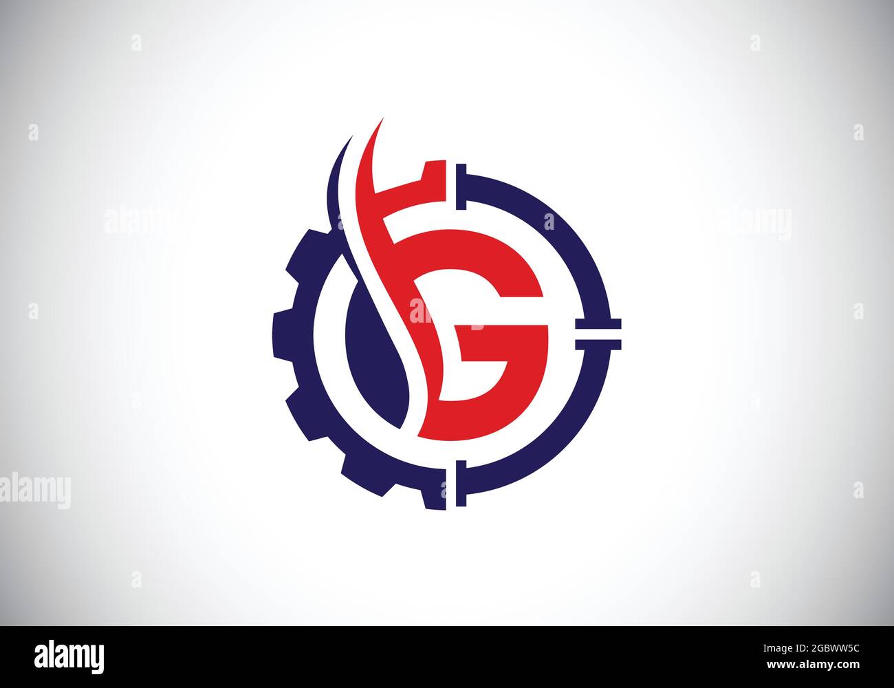 Initial G monogram alphabet with gear pipe and flame. Oil and gas logo ...