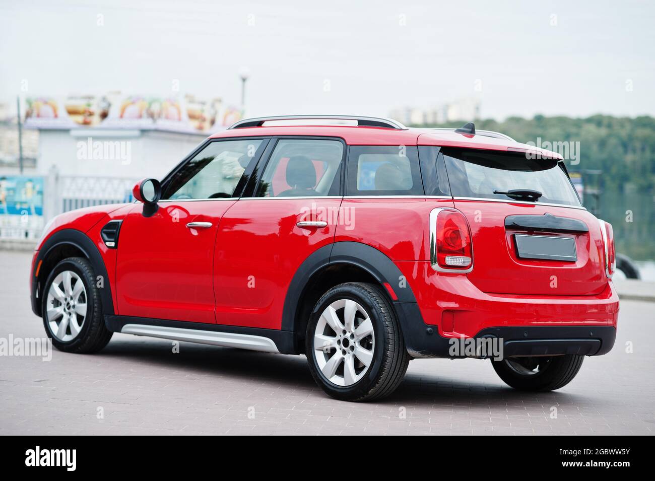 Red city car. Small car for cities Stock Photo - Alamy