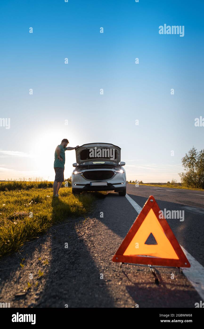 break down car at road side problems in vacation copy space angry man ...