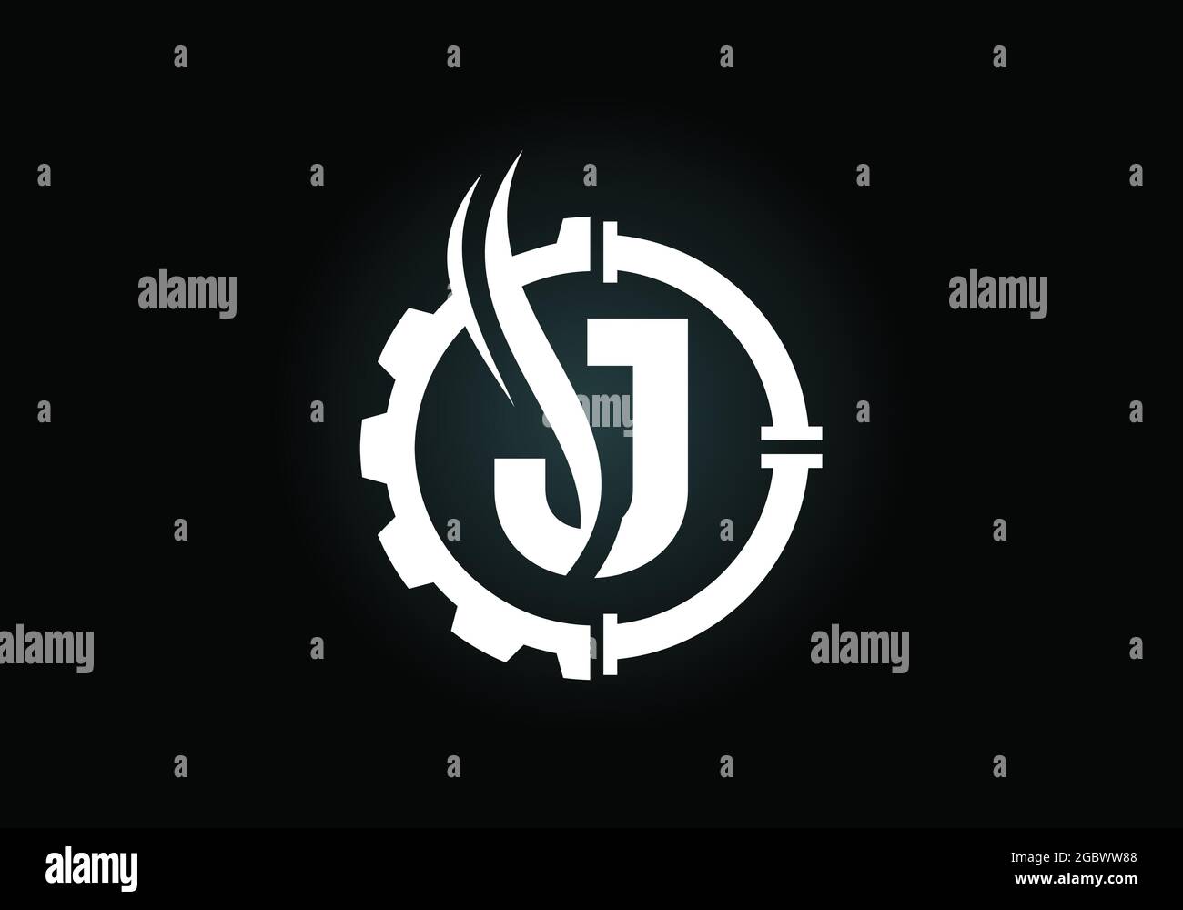Initial J monogram alphabet with gear pipe and flame. Oil and gas logo ...