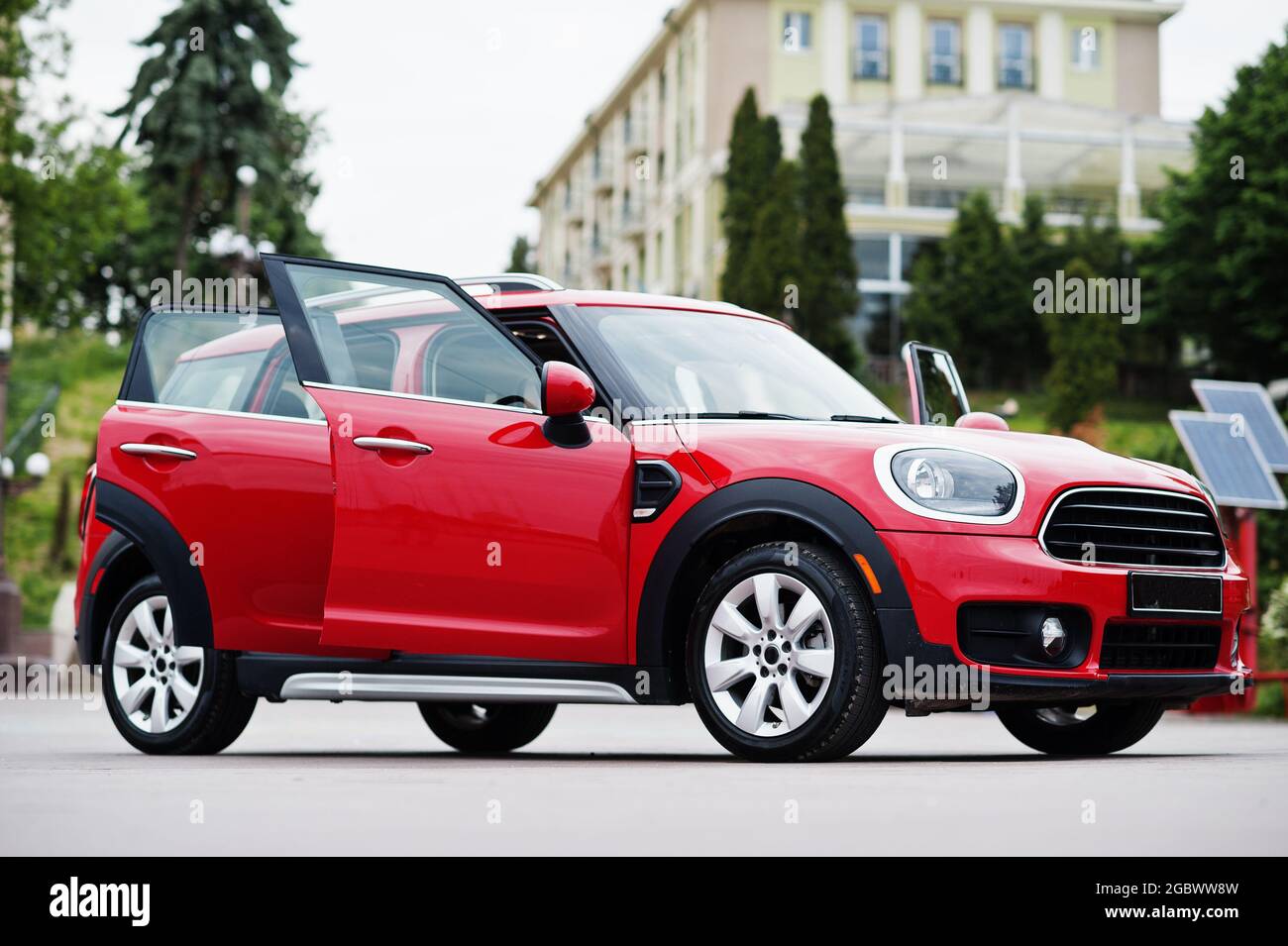 Red city car. Small car for cities Stock Photo - Alamy