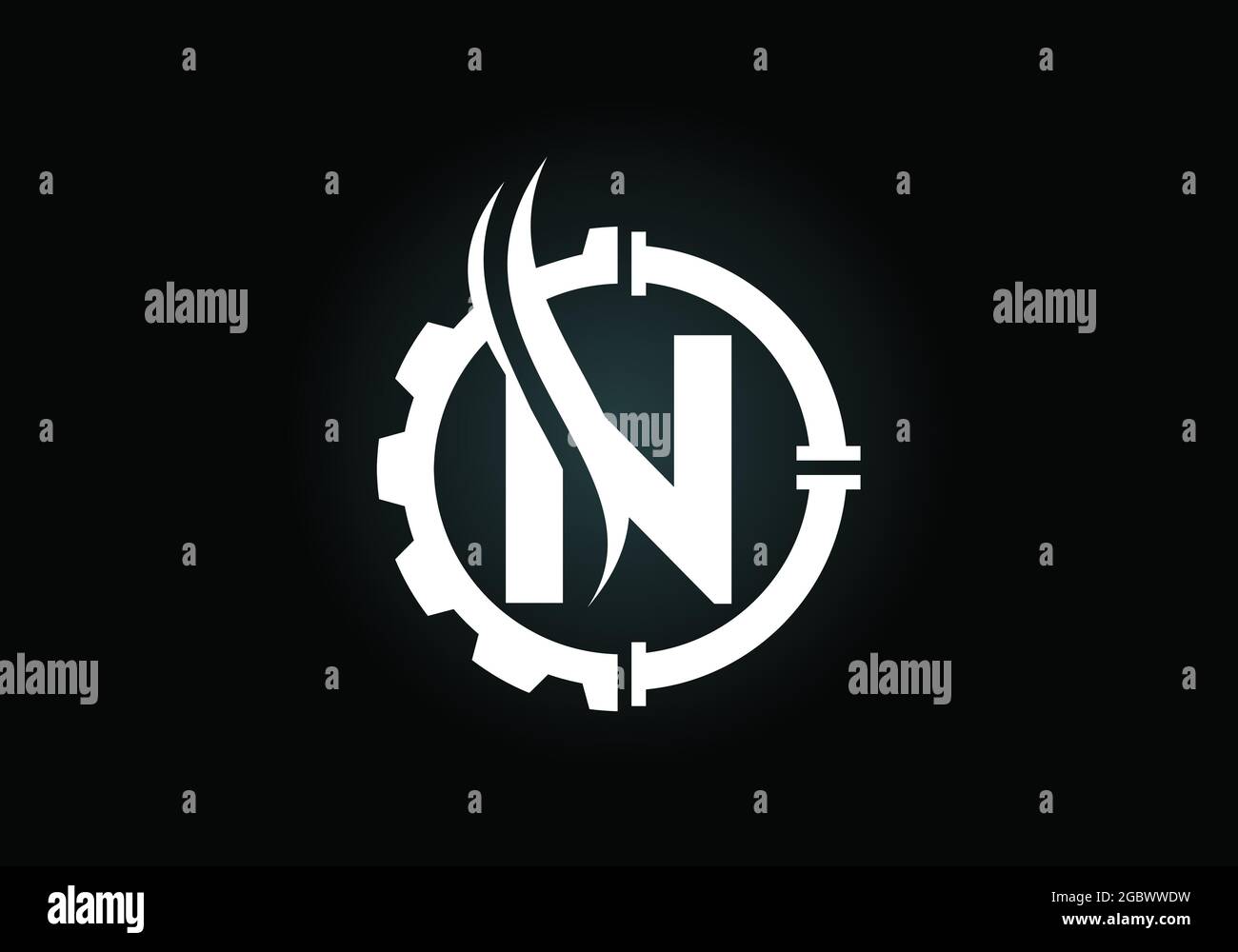Initial N monogram alphabet with gear pipe and flame. Oil and gas logo ...