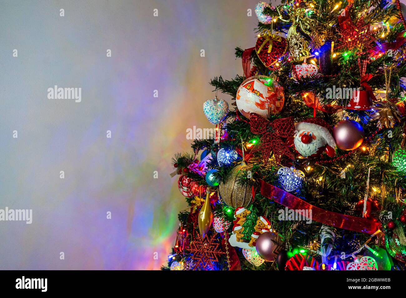 Beautiful Christmas tree with lights and decorations Stock Photo - Alamy