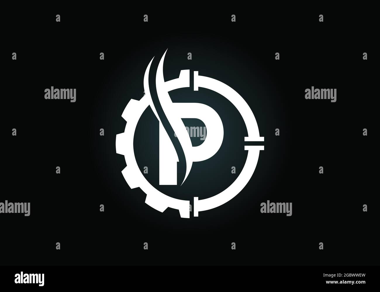 Initial P monogram alphabet with gear pipe and flame. Oil and gas logo ...