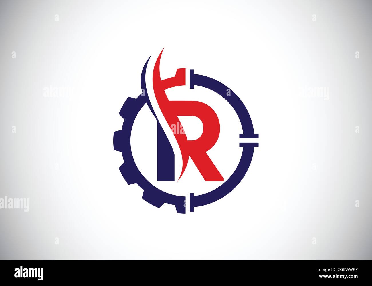 Initial R monogram alphabet with gear pipe and flame. Oil and gas logo ...