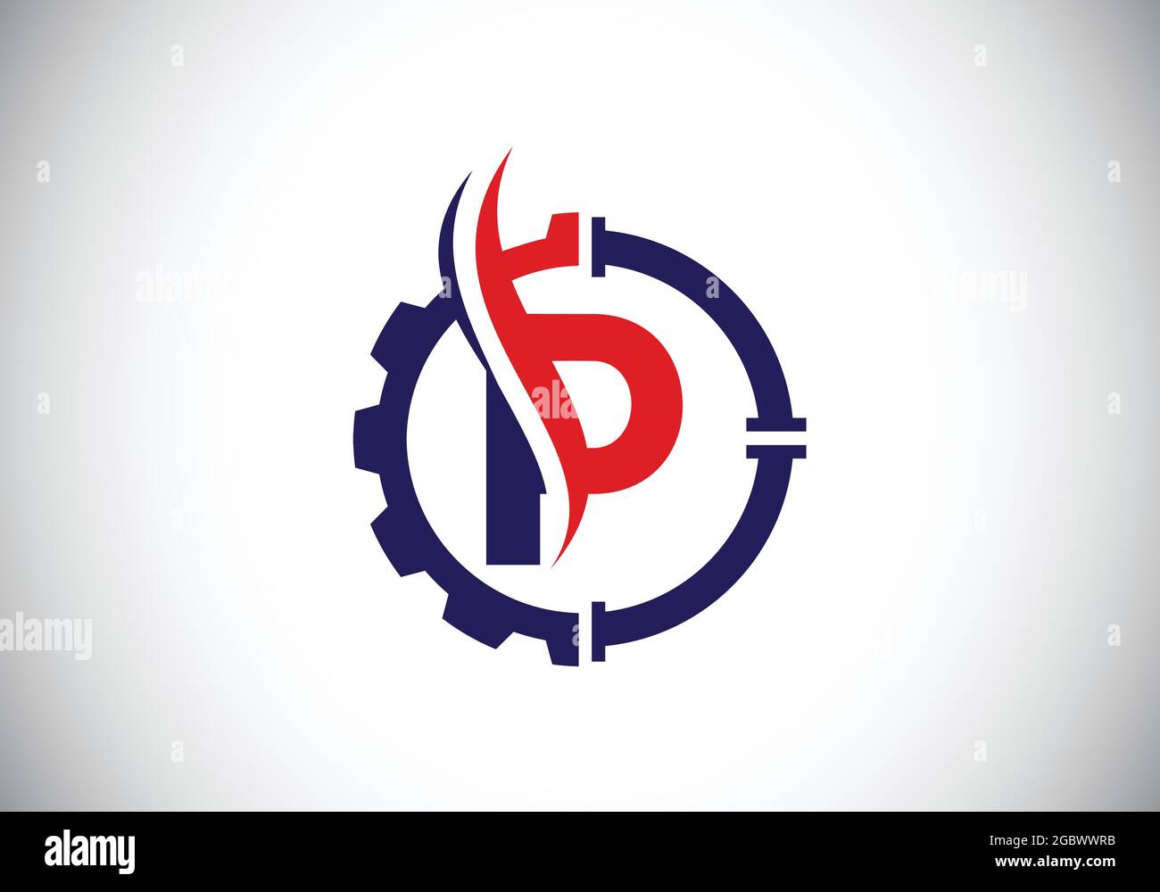 Initial P monogram alphabet with gear pipe and flame. Oil and gas logo ...