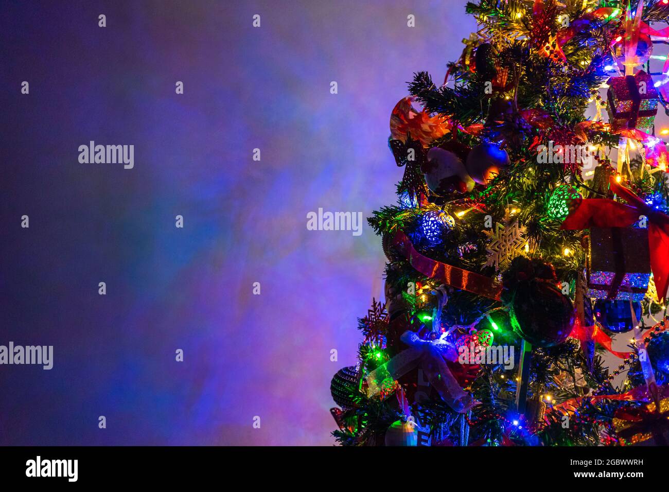 Beautiful Christmas tree with lights and decorations Stock Photo - Alamy
